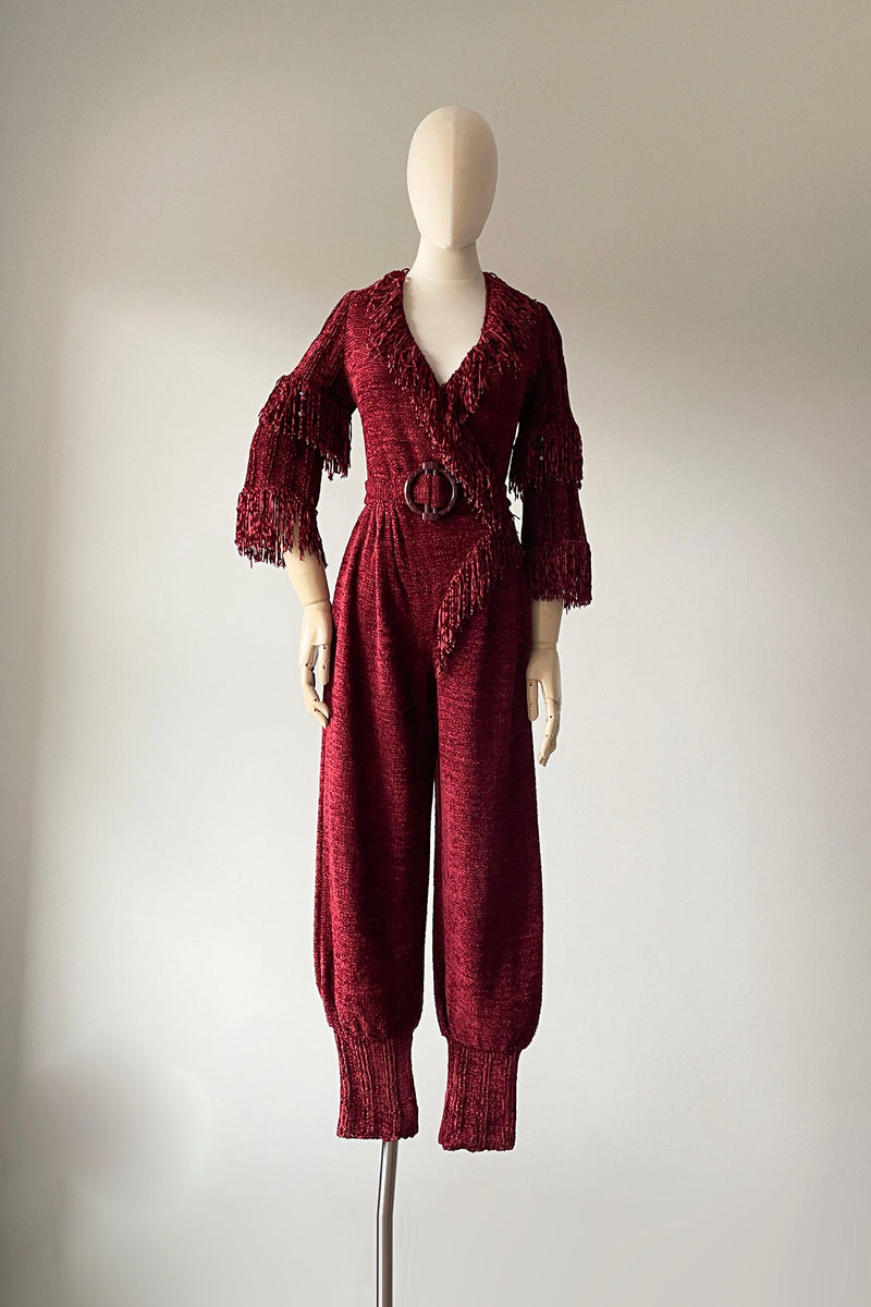 1980s Maroon Chenille French Jumpsuit | XS/S – Mill Street Vintage