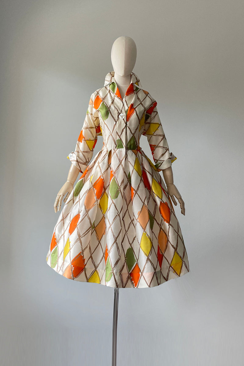 1950s Silk Harlequin Plaid Dress by Julie Miller | LARGE – Mill Street ...