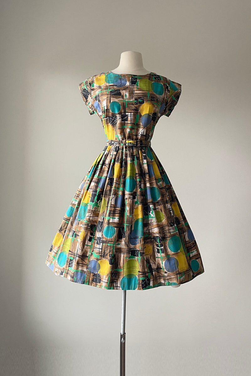 1950s Atomic Print Belted Dress | LARGE – Mill Street Vintage