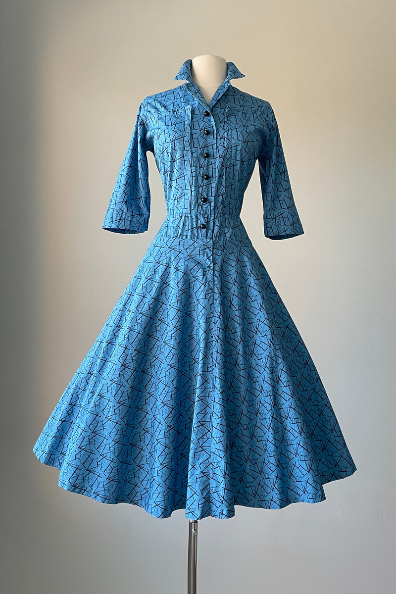 1950s Horrockses Matchstick Print Dress | MEDIUM – Mill Street Vintage